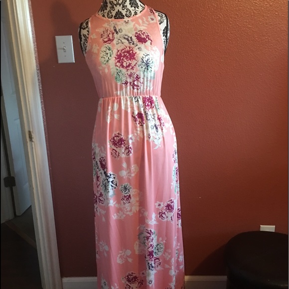 Dresses | Womens Racerback Style Maxi Floral Dress Pinkl | Poshmark